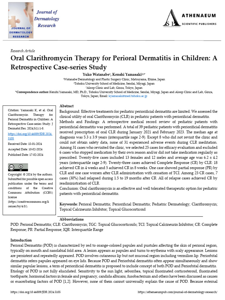 Oral Clarithromycin Therapy For Perioral Dermatitis in Children A ...