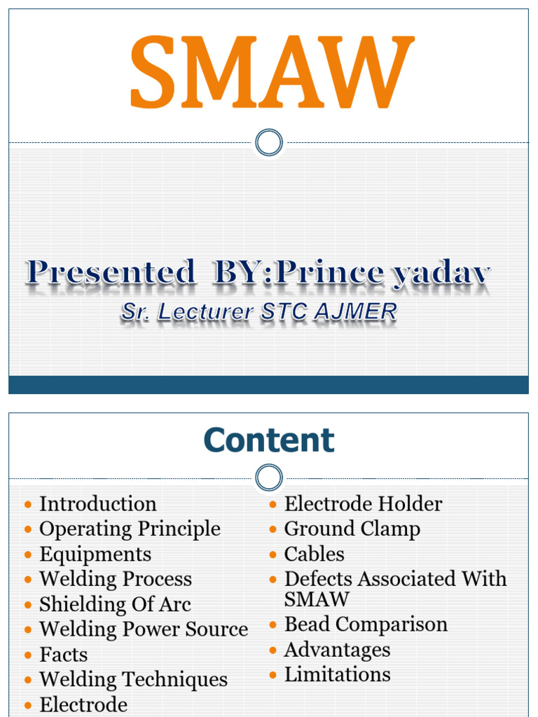Sheilded Metal Arc Welding (Smaw) | PDF | Construction | Welding