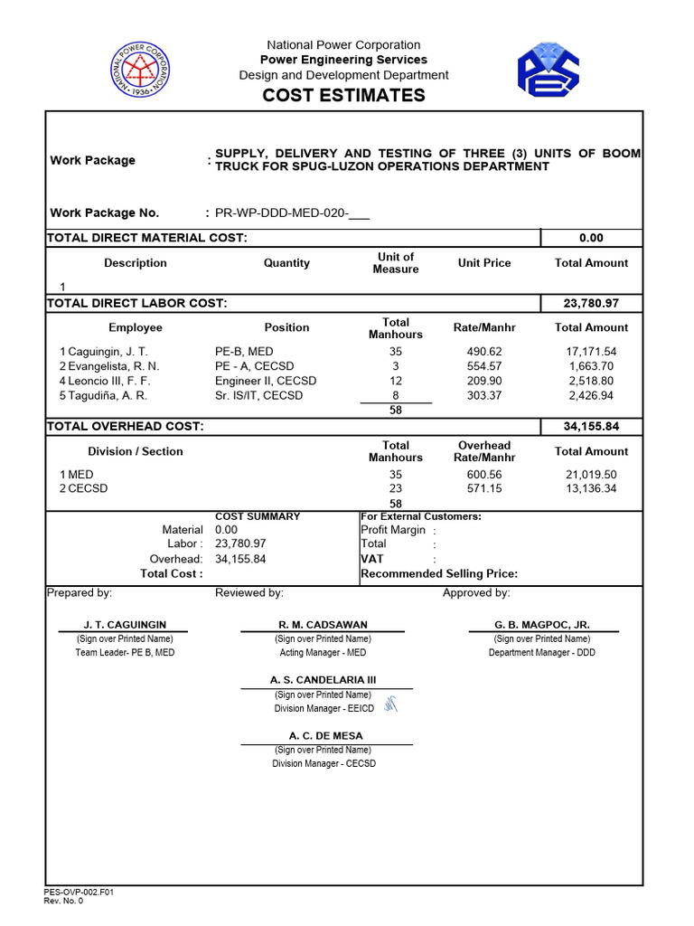 2.) COST ESTIMATE - Package 26 | PDF | Diesel Engine | Cost