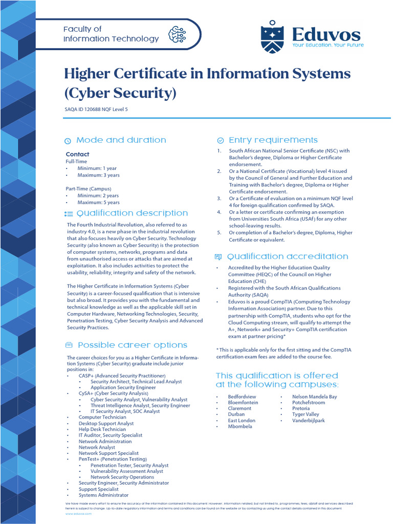 2024 Factsheet Higher Certificate in Information Systems (Cyber Security) | PDF | Computer ...