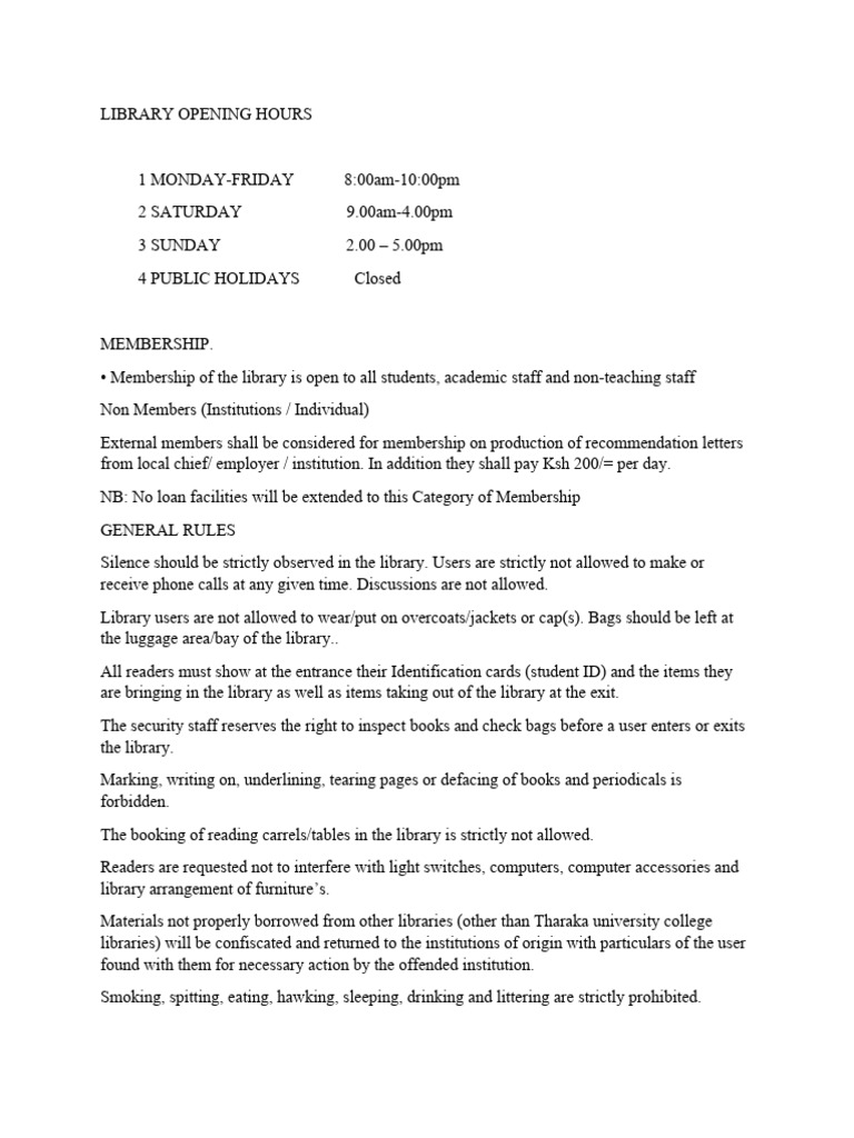 Library Rules Sample | PDF | Libraries | Librarian