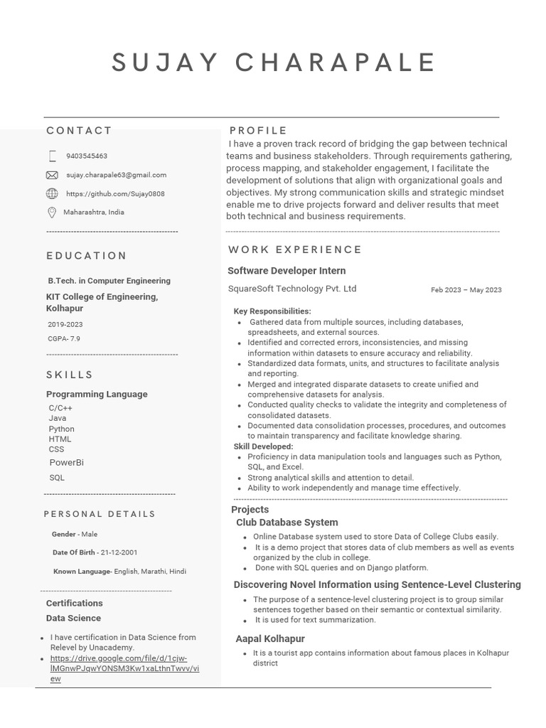 Sujay Resume 1 | PDF | Databases | Data