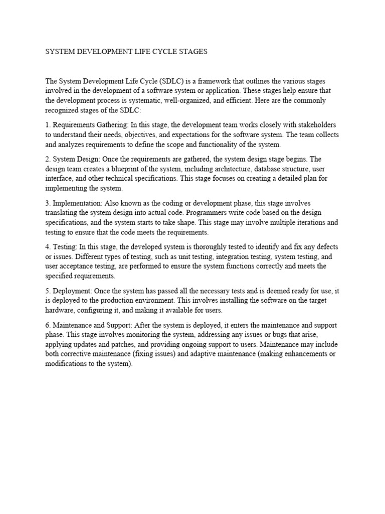 System Development Life Cycle Stages | PDF