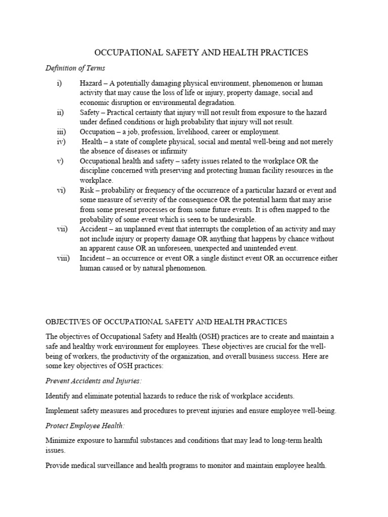 Occupational Safety and Health Practices: Definition of Terms | Download Free PDF | Occupational ...