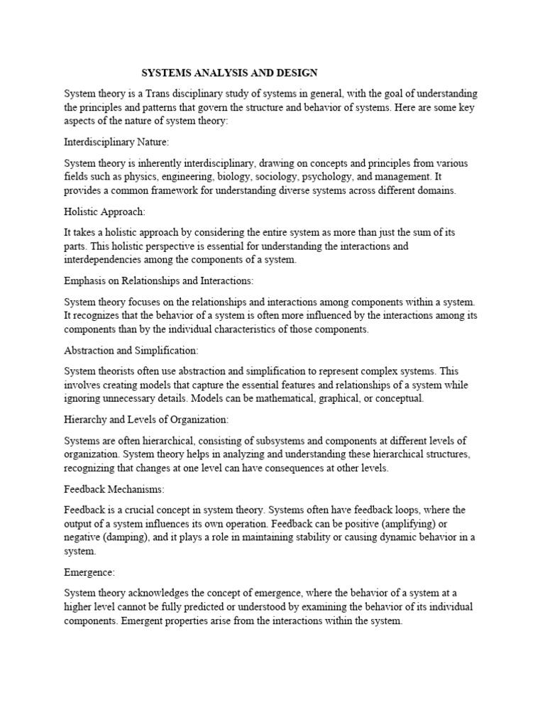 SYSTEMS ANALYSIS AND DESIGN Sa | PDF | System | Systems Theory