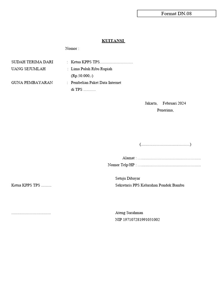 Kuitansi Pembelian Paket Data KPPS | PDF
