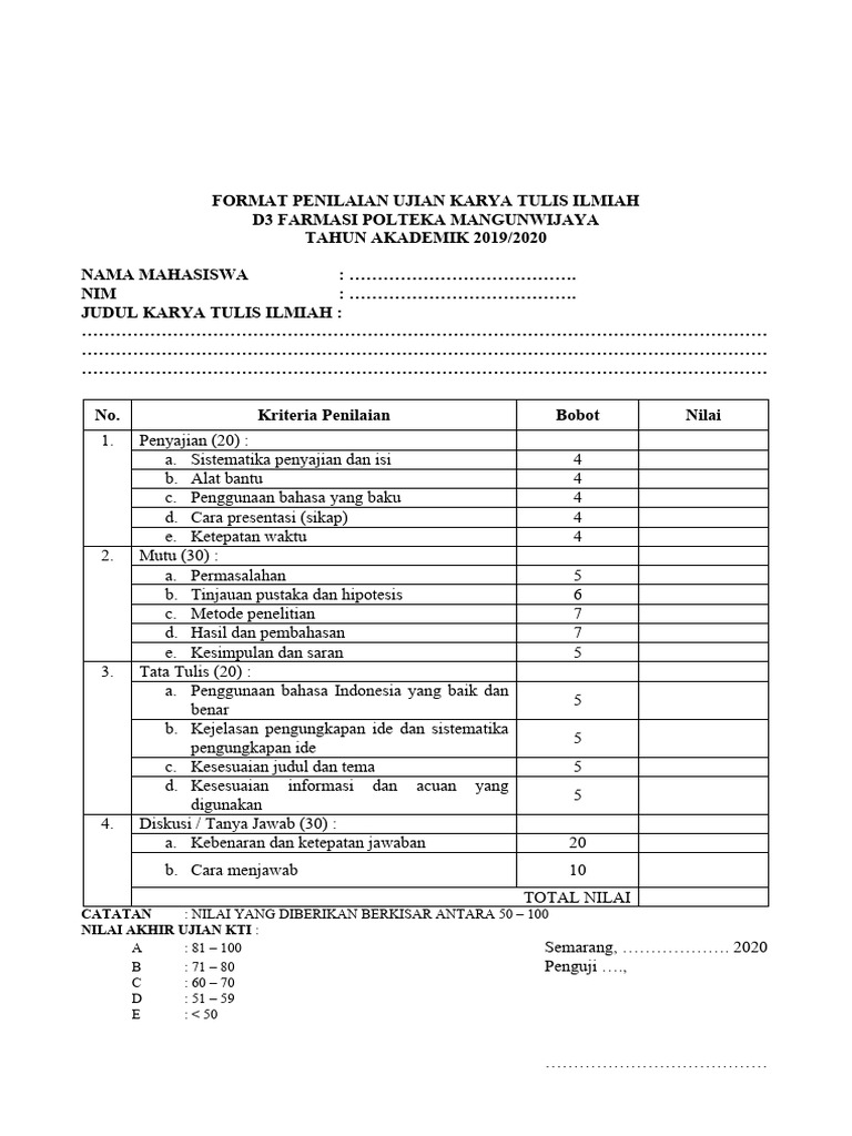 Form Penilaian Kti Untuk Penguji | PDF