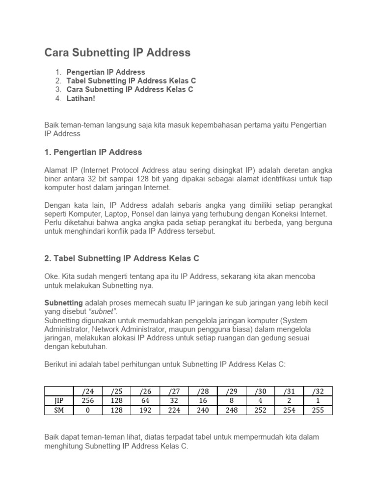Cara Subnetting IP Address | PDF