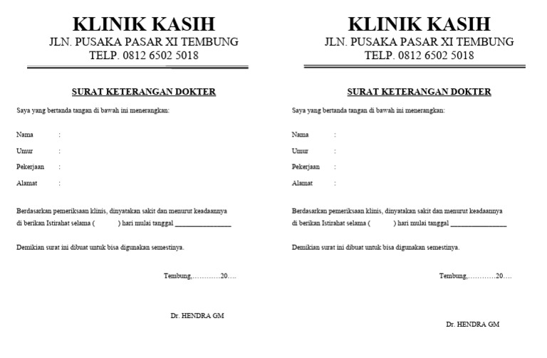 Surat Sakit Klinik Kasih Pdf