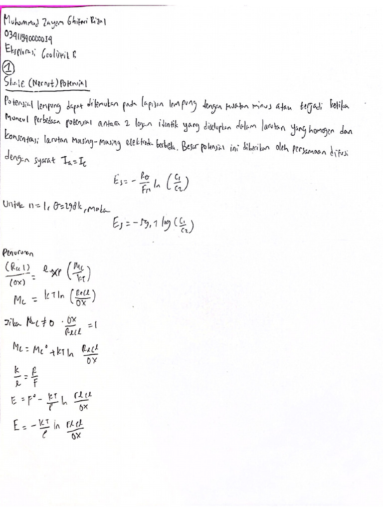 Muhammad Zayem Ghifari Rizal - 03411940000054 - Eksplorasi Geolistrik B - Tugas 1 Self Potential ...