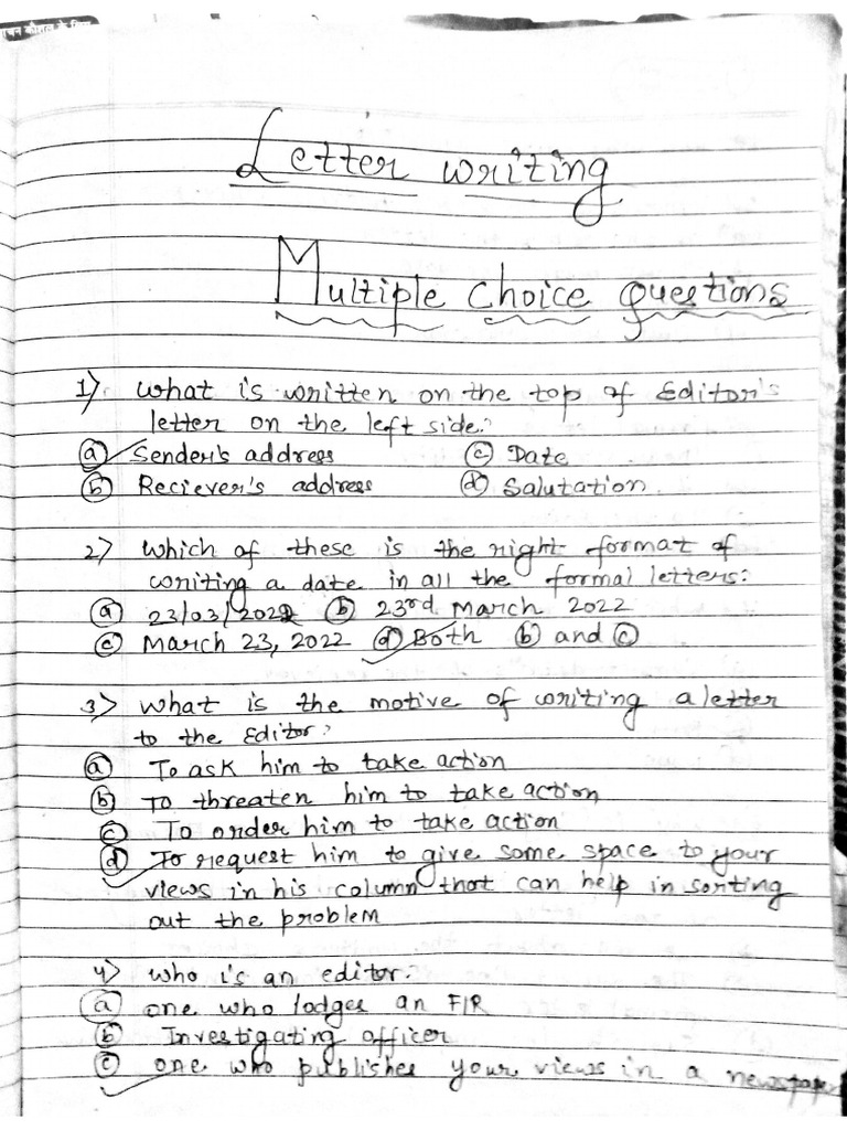 Letter Writing MCQ | PDF