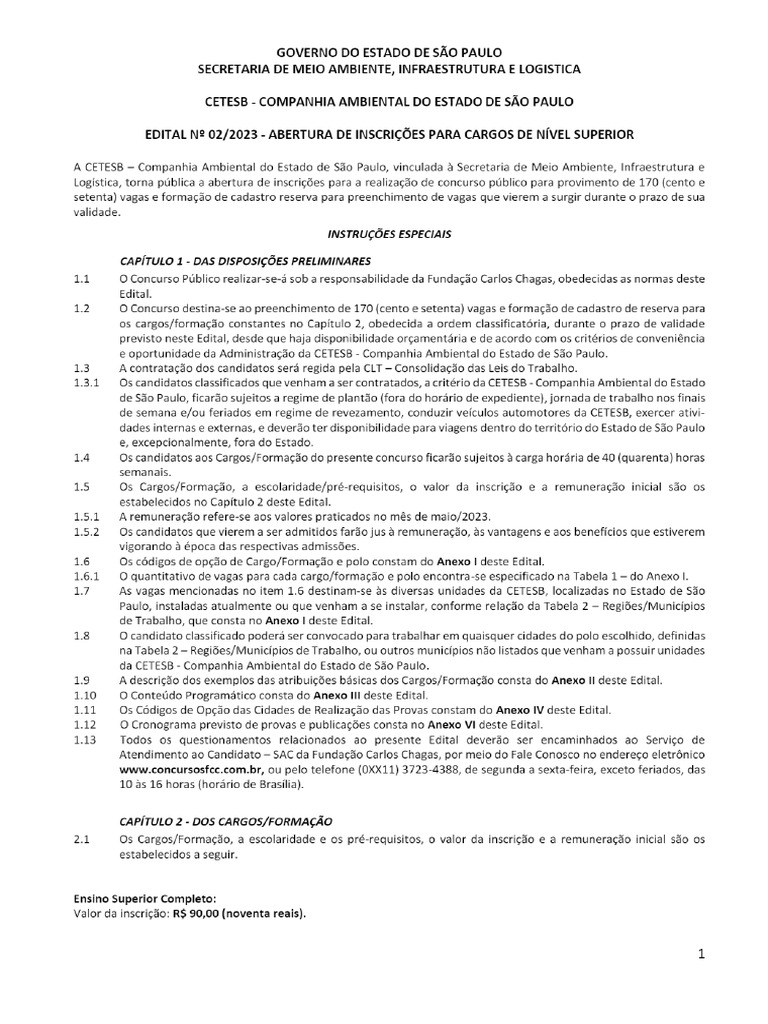 Edital Cetesb 2024 | PDF