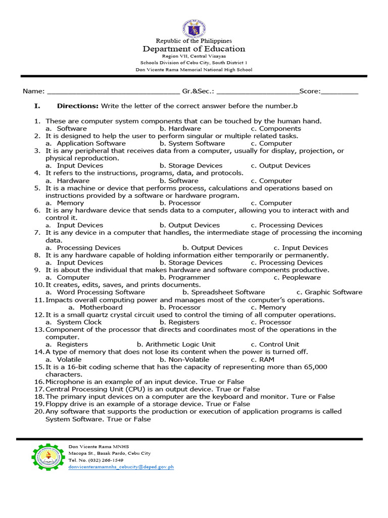 Second Grading Act Sheets Diagnostic Assessment | PDF | Computer Hardware | Software