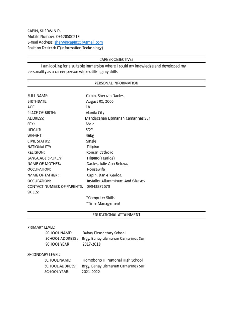 Resume | PDF | Tagalog Language
