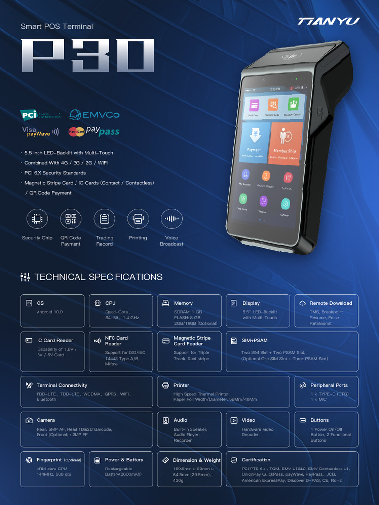 P30 Product Datasheet | PDF | Smart Card | Emv