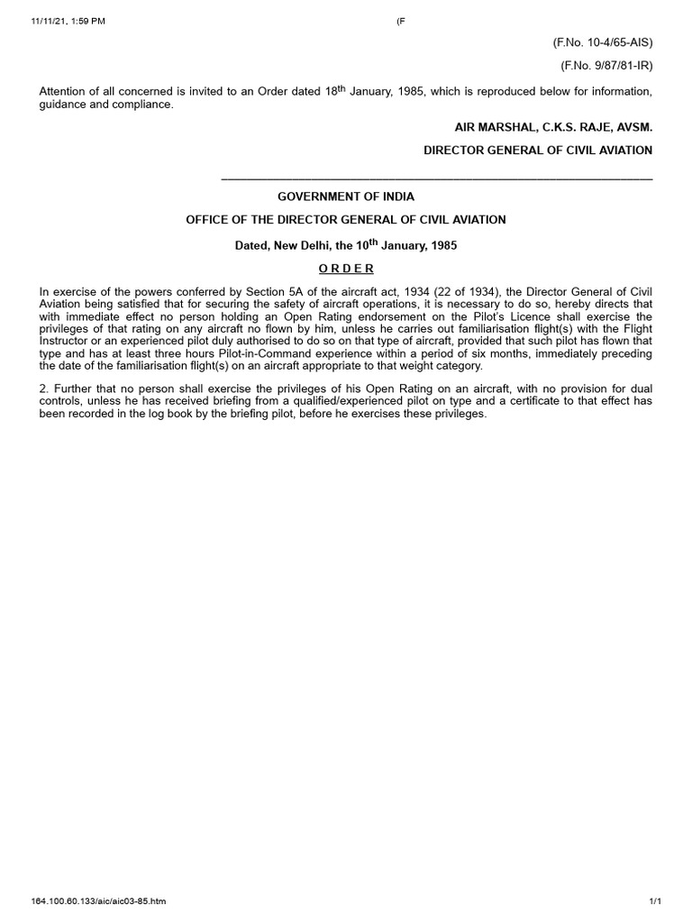 AIC 3: Pilot Familiarization Requirements | PDF