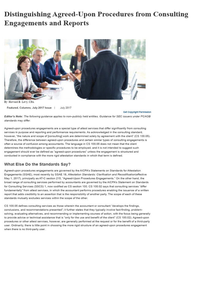 Distinguishing Agreed-Upon Procedures From Consulting Engagements and Reports | PDF | Consultant ...
