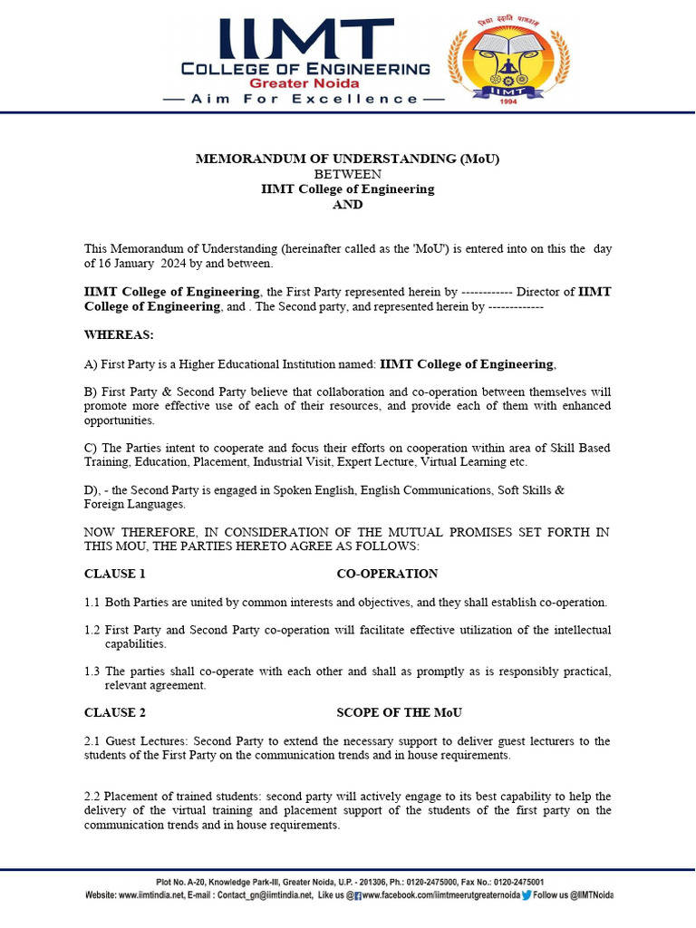 (MOU) New Blank Word File | PDF | Cooperation | English Language