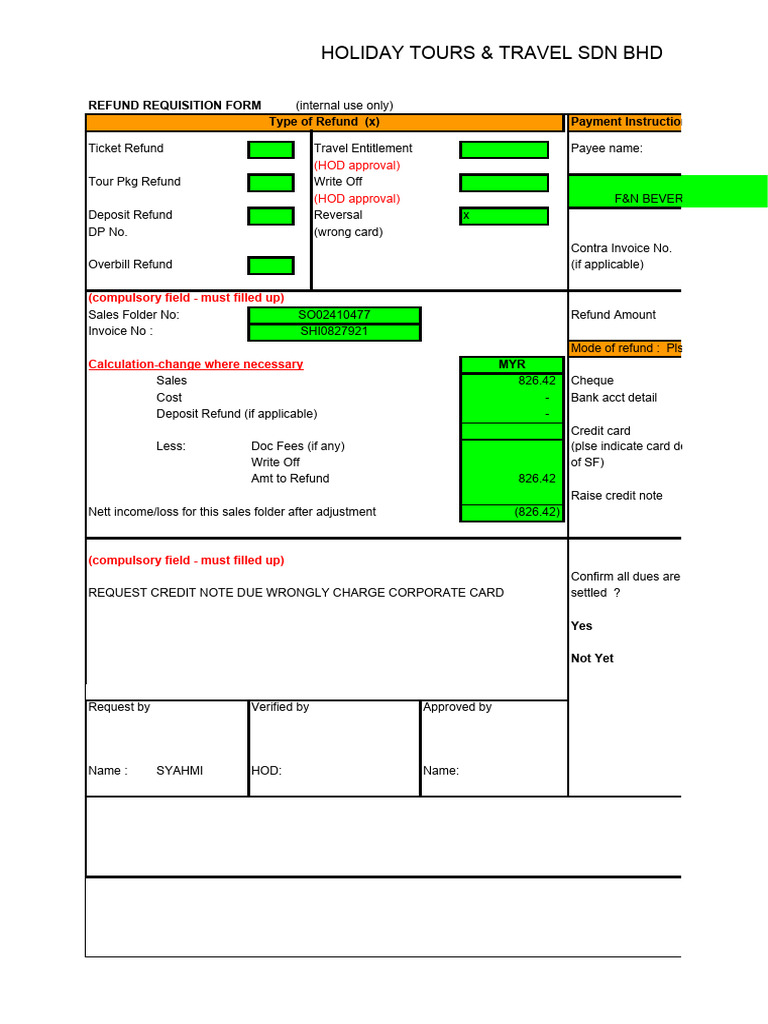 Holiday Tours Refund Requisition Form | PDF | Payments | Services ...