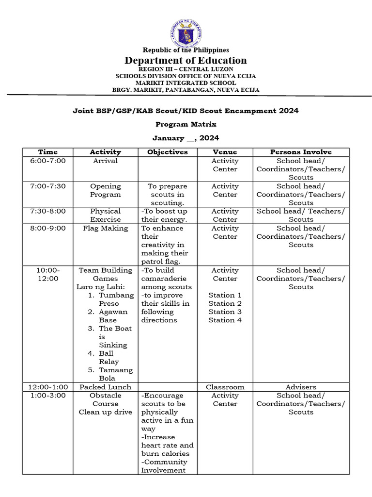 MARIKIT IS-Program of Activities | PDF