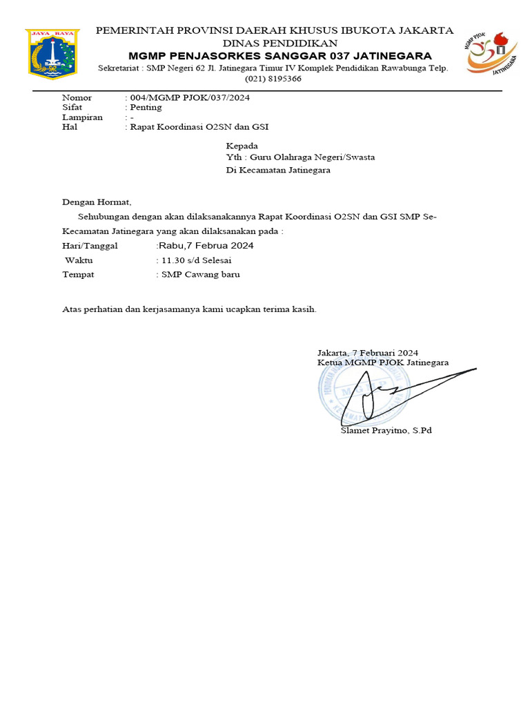 Surat Rapat MGMP | PDF