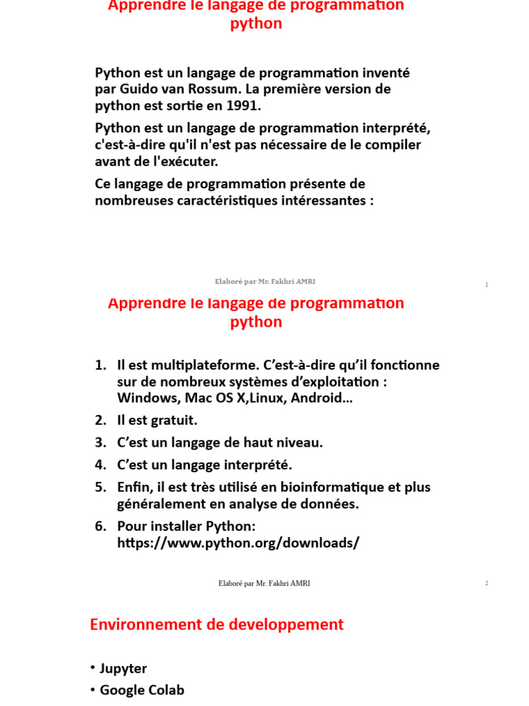 Apprendre Le Langage de Programmation Python | PDF | Python (Langage de programmation ...