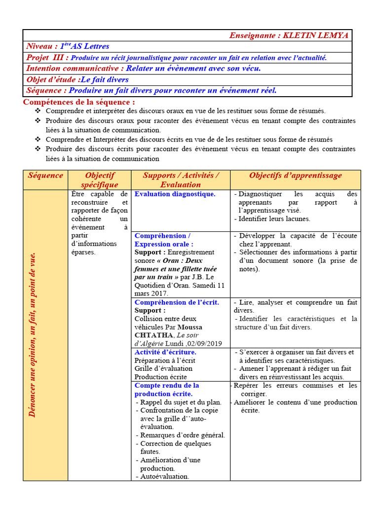 Fait Divers Canevas | PDF