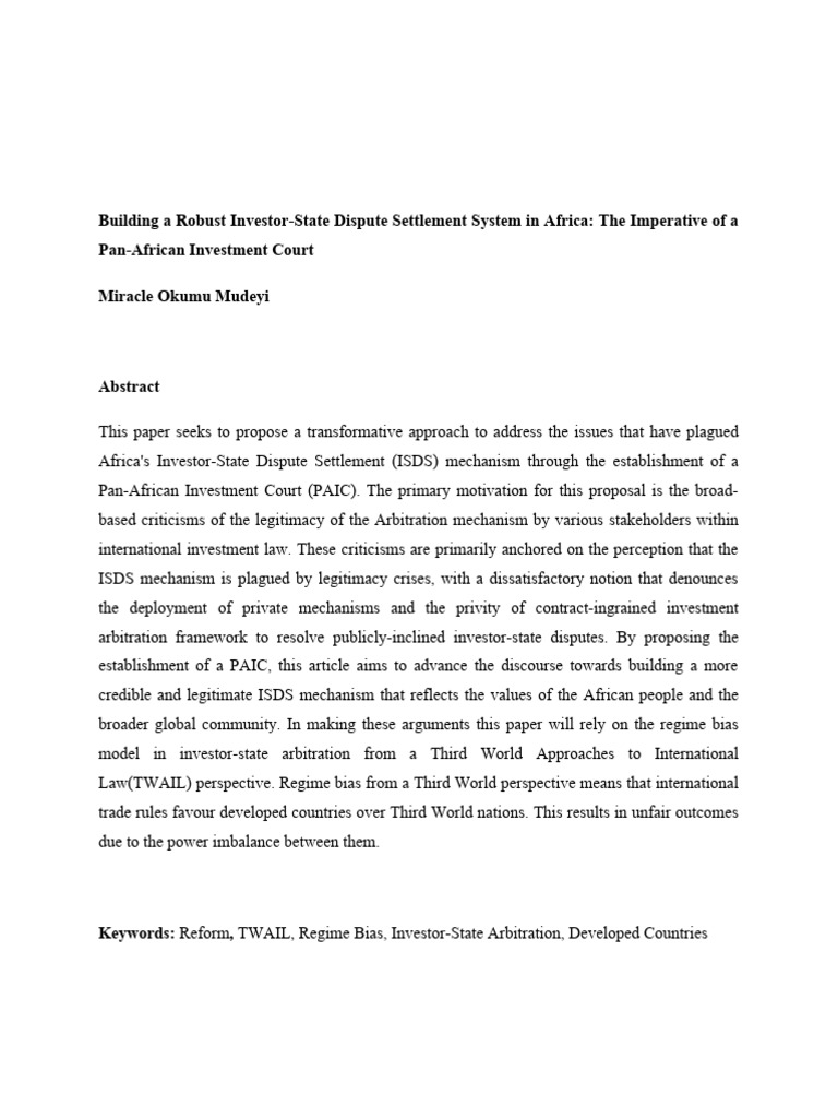 Pan African Investment Court Draft Article | PDF | Arbitration | Pan ...