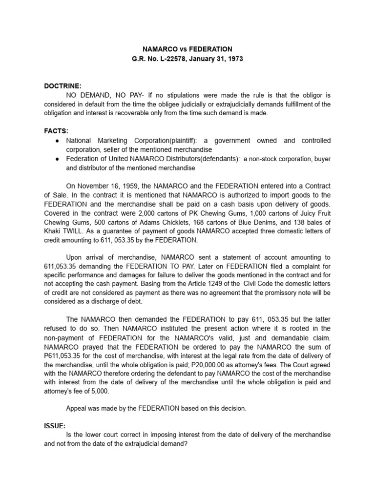 NAMARCO Vs FEDERATION | PDF | Interest | Guarantee