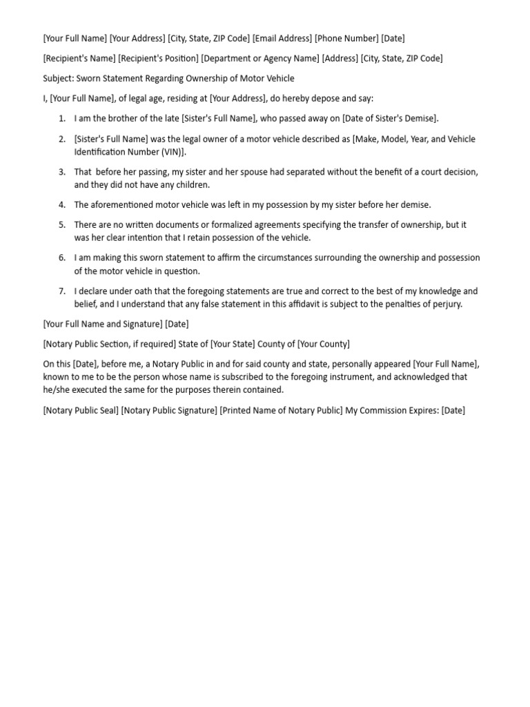 Sworn Statement Encoded (Ownership of Motor Vehicle) | PDF