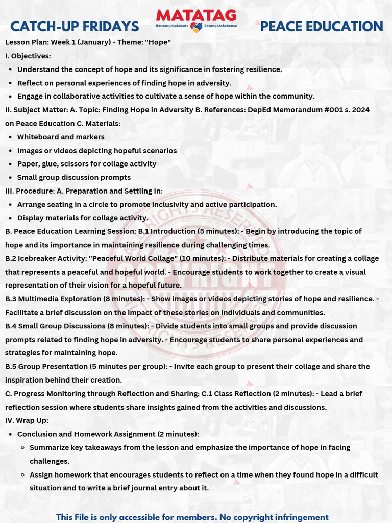 Peace Education Grade 5 | PDF | Lesson Plan | Optimism