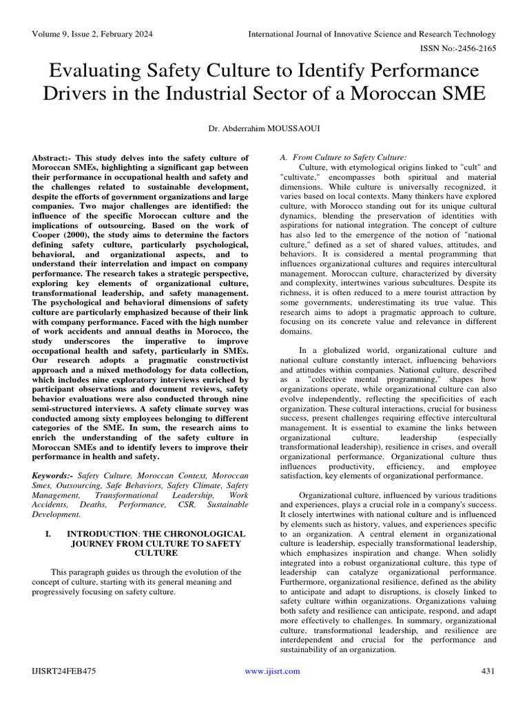 Evaluating Safety Culture To Identify Performance Drivers in The ...