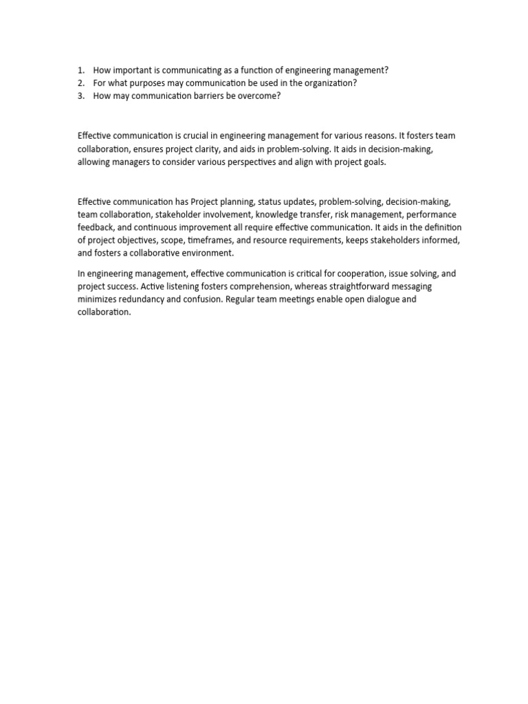 Importance of Communication in Engineering Management | PDF | Career ...