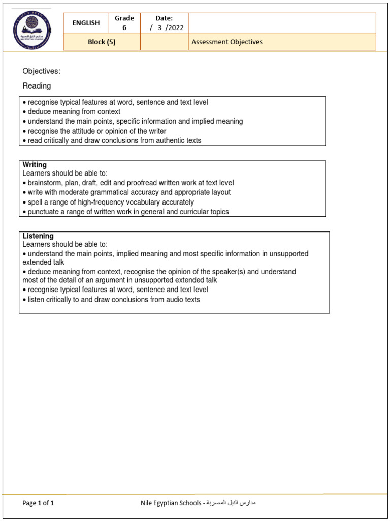 Block 5 Objectives | PDF