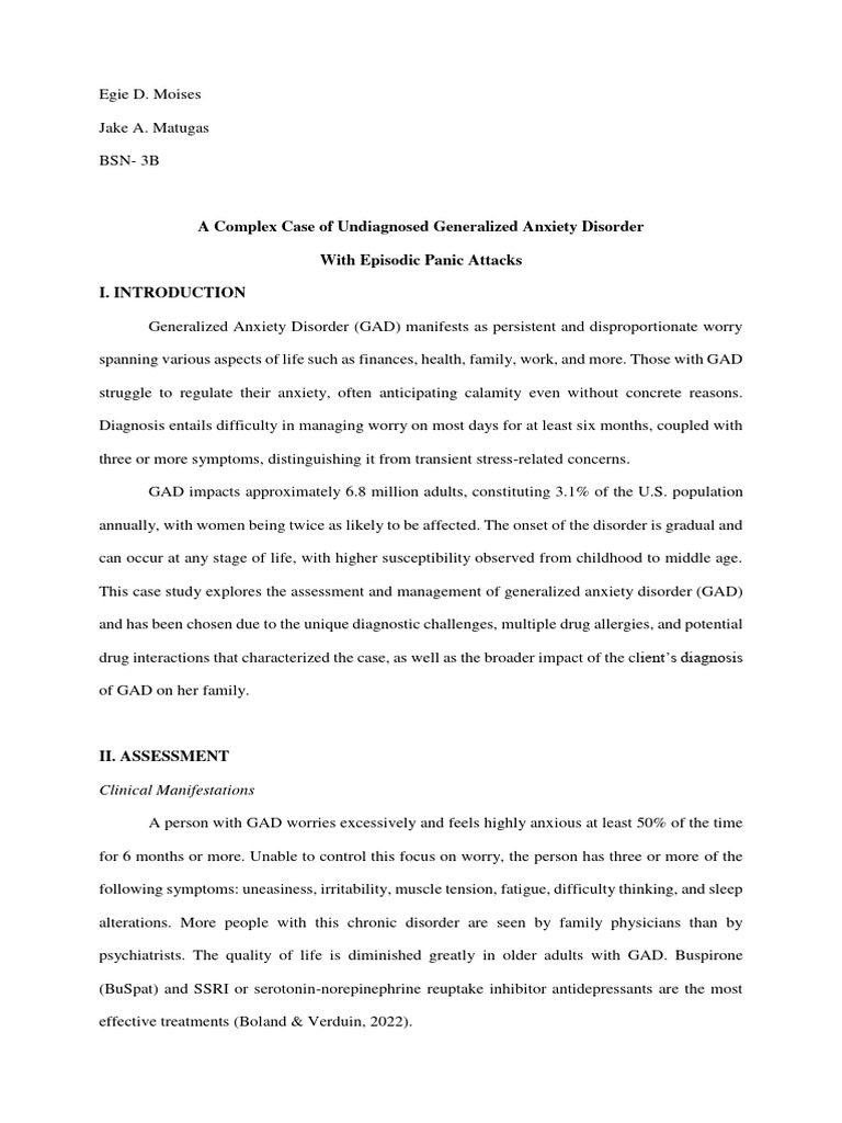 A Case Study of Generalized Anxiety Disorder | PDF | Generalized ...