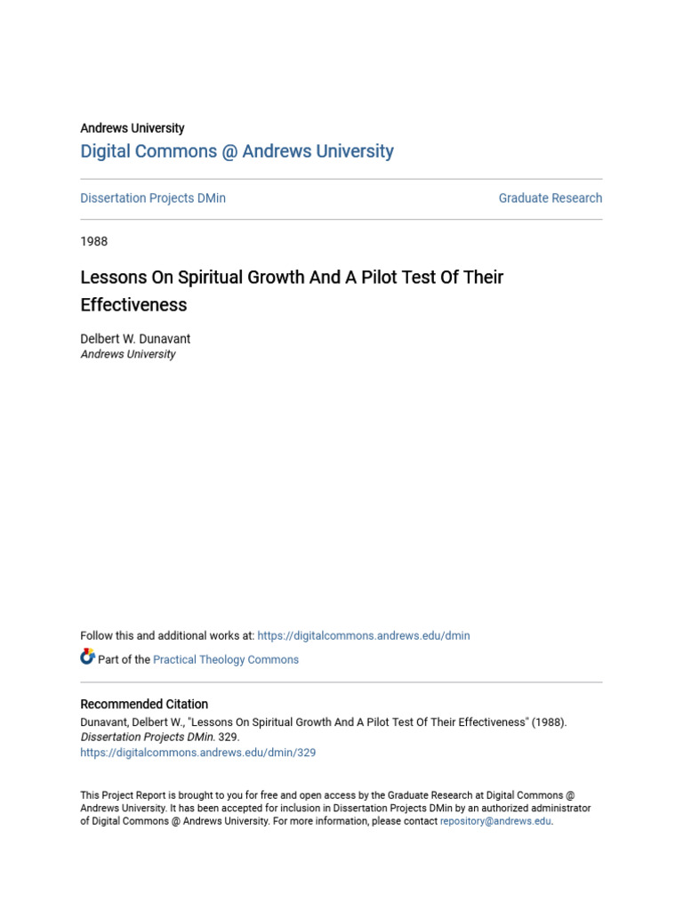 Lessons On Spiritual Growth and A Pilot Test of Their Effectivene | PDF ...
