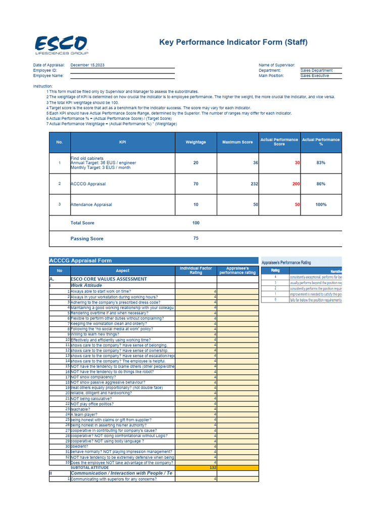 Individual KPI Appraisal - Engineer | PDF | Performance Indicator ...