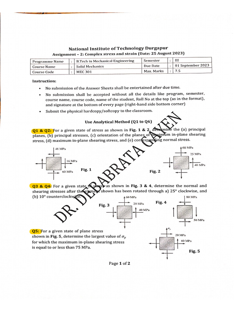 Assignment - 2 - Solid Mechanics | PDF