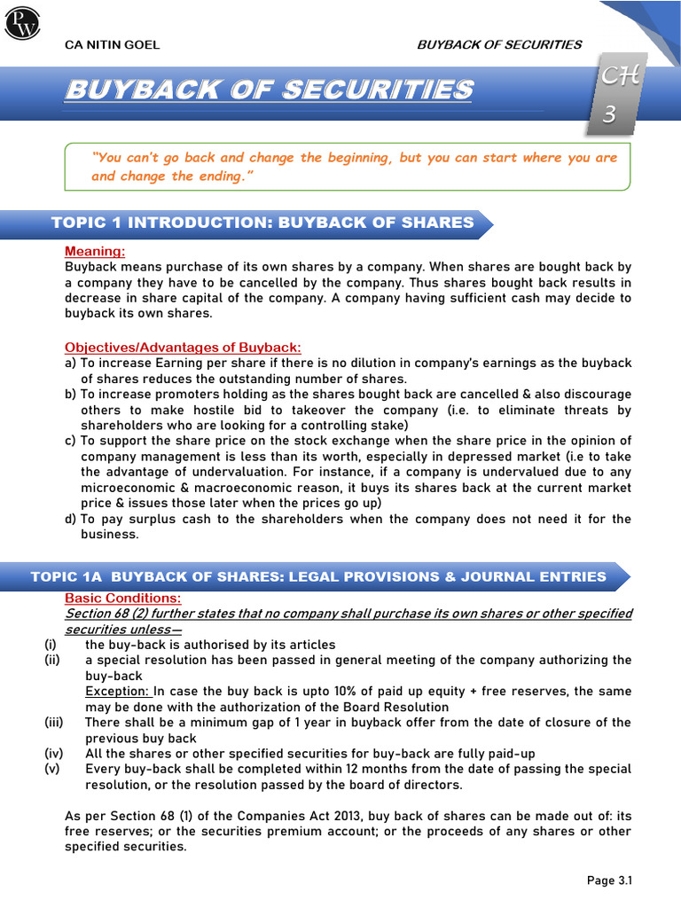 Buyback of Shares: Legal Framework & Process | PDF | Share Repurchase ...