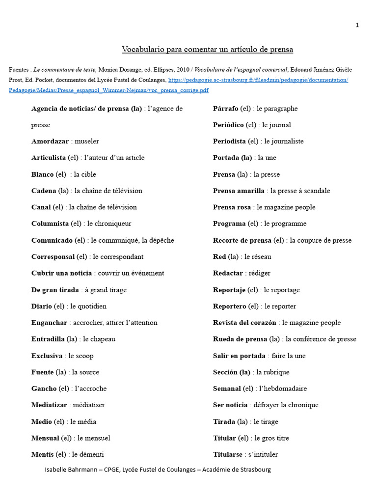 Vocabulaire pour commenter la presse | PDF | Journalisme | Média de masse