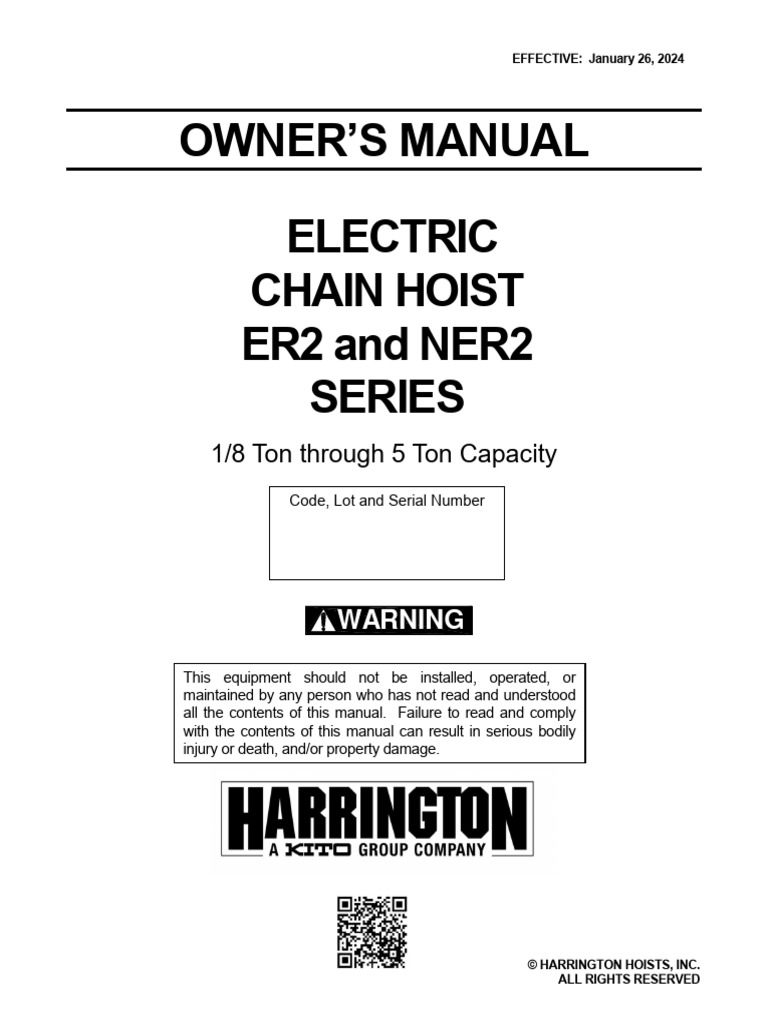 ELECTRIC CHAIN HOIST ER2 and NER2 SERIES - Owner's Manual | Download ...