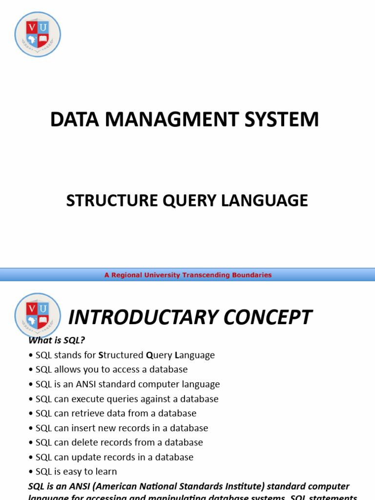 Data Managment System: Structure Query Language | PDF | Teaching Methods & Materials | Computers