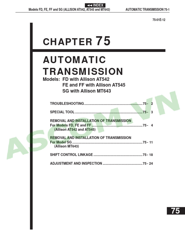 Automatic Transmission: Models: FD With Allison AT542 FE and FF With Allison AT545 SG With ...