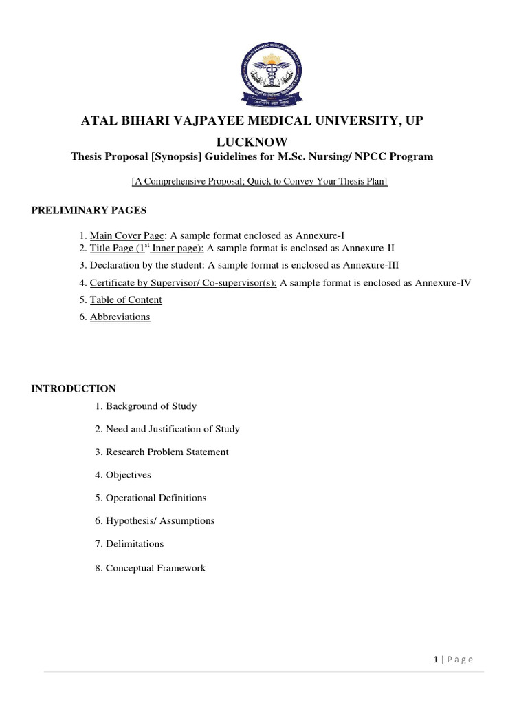 M.Sc. Nursing Thesis Proposal Guidelines | PDF | Sampling (Statistics ...