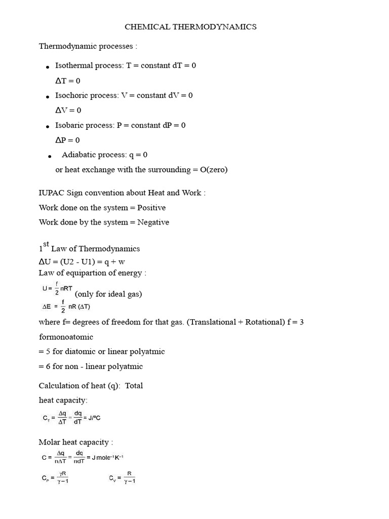 Formula Sheet Thermodynamics | PDF | Gibbs Free Energy | Enthalpy