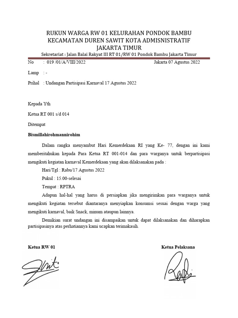 surat undangan karnaval 17 agust 2022-1 | PDF