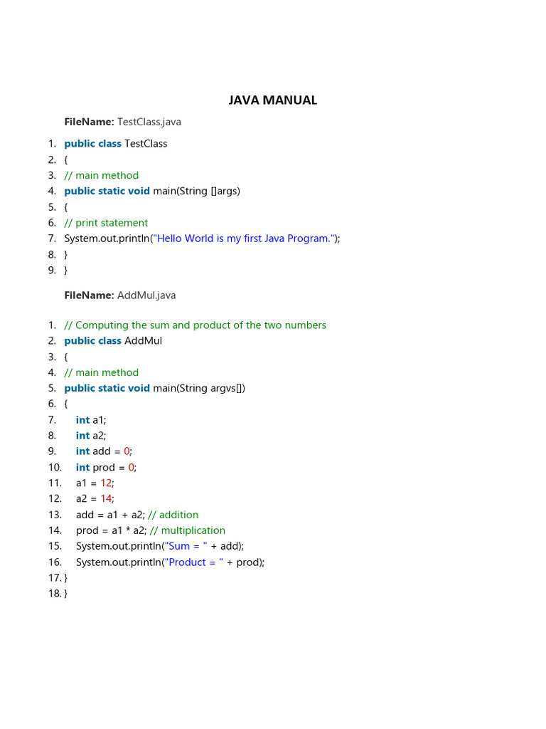 Java Manual 1 | PDF | Constructor (Object Oriented Programming) | Programming