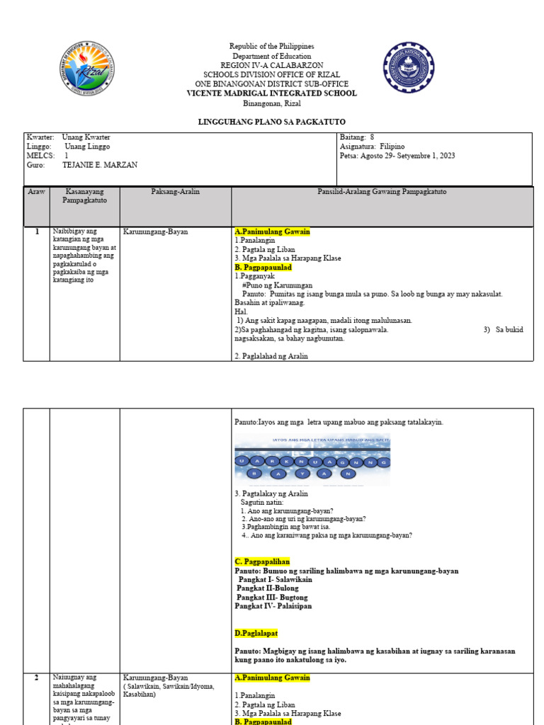 WLP-FILIPINO 8 - WK 1 | PDF