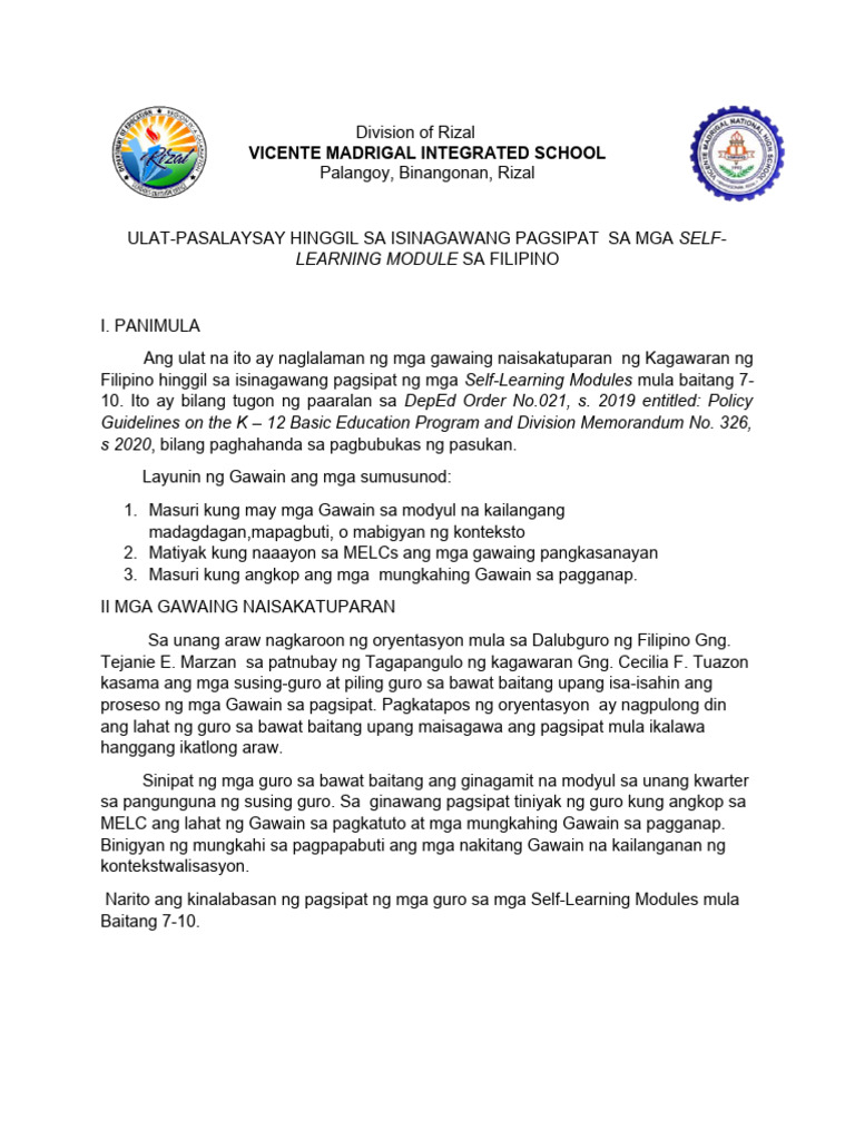 Walkthrough of SLMs Filipino 7-10 | PDF