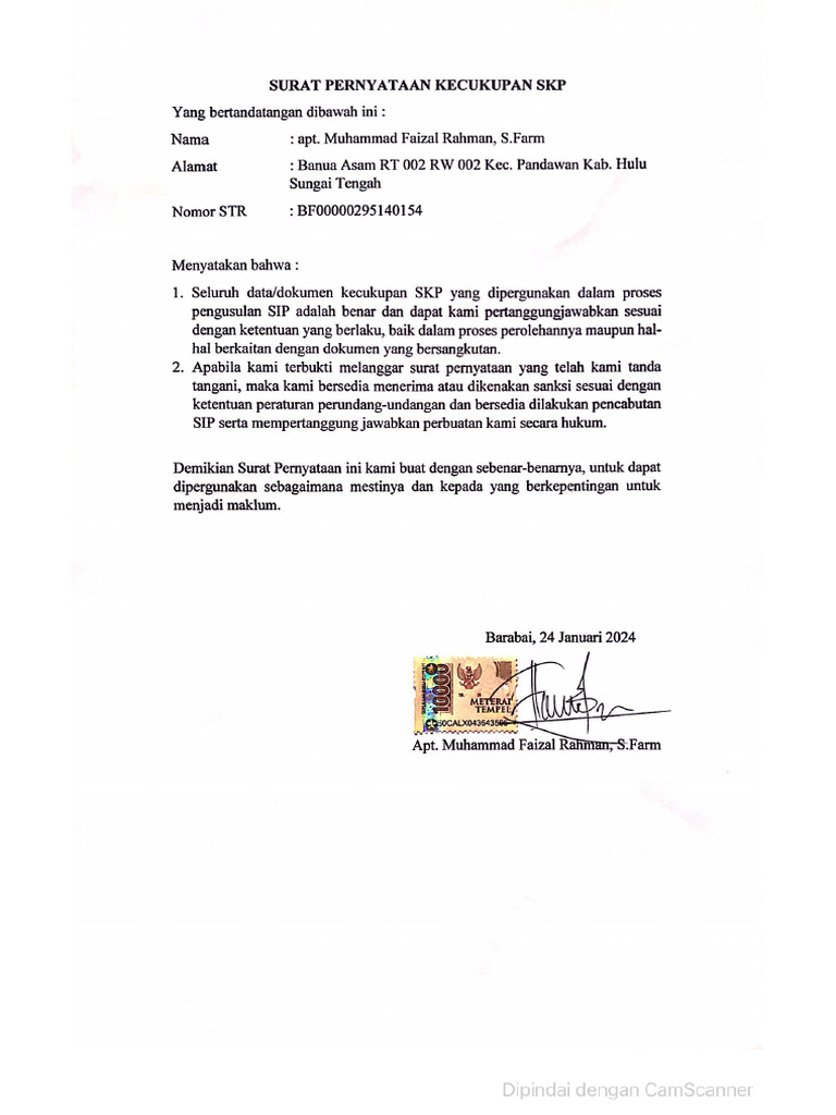 Bukti Kecukupan SKP Dan Surat Pernyataan Kecukupan SKP An. Muhammad ...